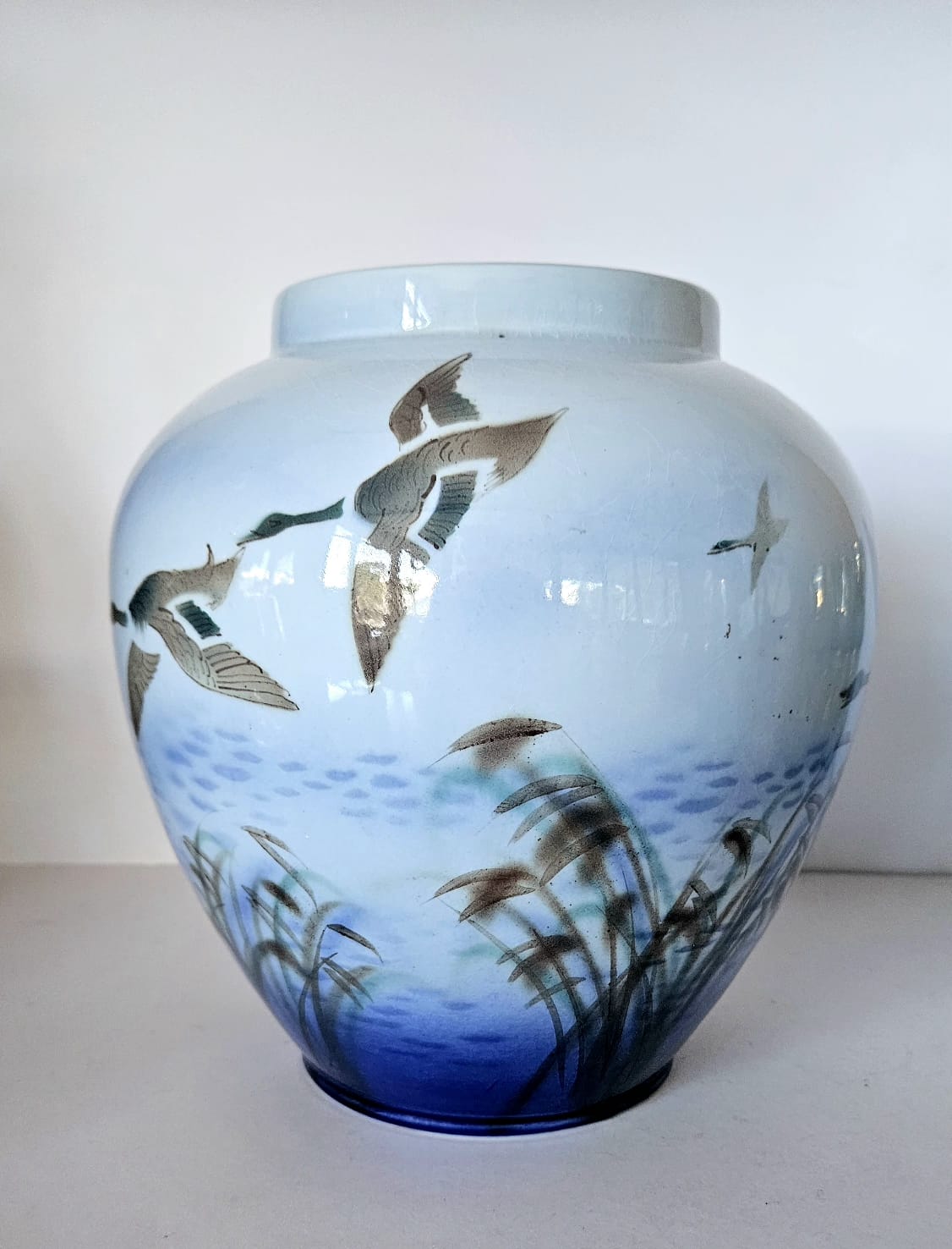 Falcon Ware Pottery Hand Painted Round Vase "Misty Morning" circa 1970s ...